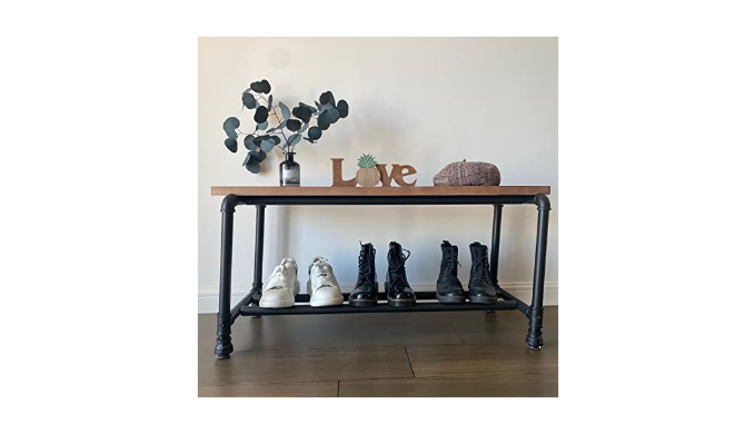 MEYRUOXI Entryway Bench, Shoe Bench with Solid Wood Planks and ...