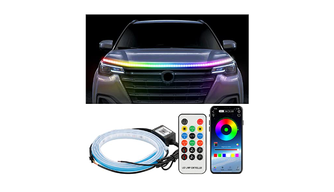 Car Led Hood Lights 12V RGB Multicolor Led Strip Lights with Adhesive ...
