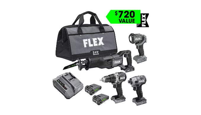 FLEX 4-Tool Brushless Power Tool Combo Kit with Soft Case (Li-ion ...