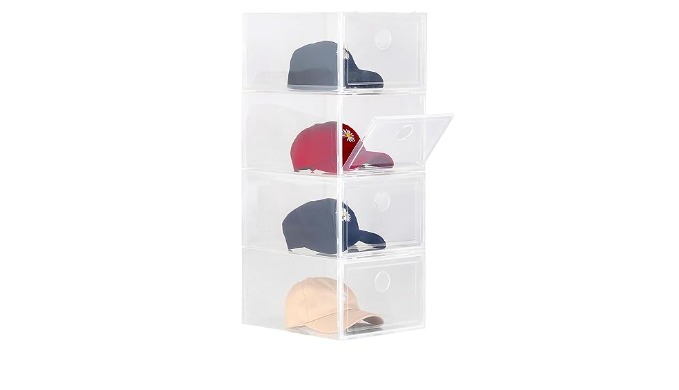 Suptsifira Hat Organizer Box for Baseball Caps, 4 Pack Clear Plastic ...