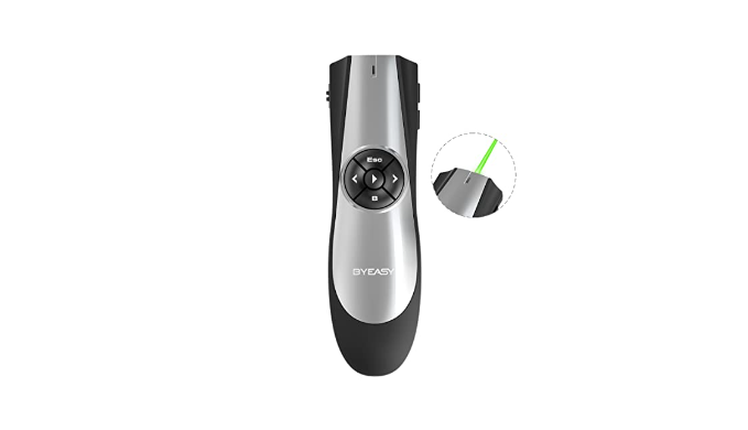BYEASY Presentation Clicker with Green Laser and Volume Control, RF 2 ...