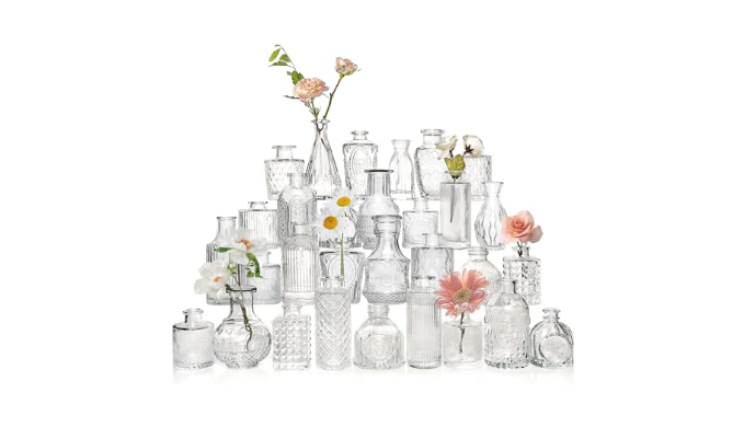 XINYA BAO Bud Vase Set of 30 Pcs, Small Vases for Flowers, Clear Bud ...