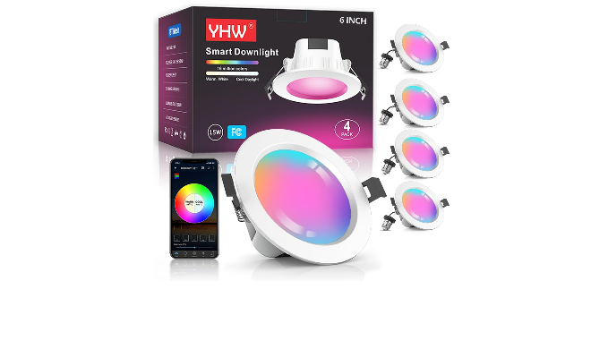 YHW Smart LED Recessed Lighting 6 Inch,15W 2700-6500K CCT RGBCW Color ...