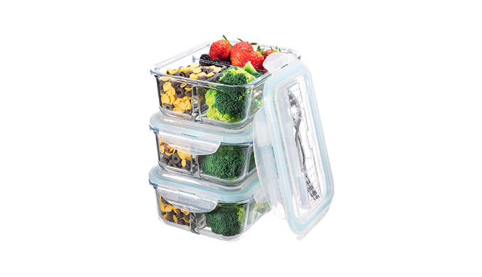 S SALIENT Glass Meal Prep Containers 3 Compartment - Bento Box Glass ...