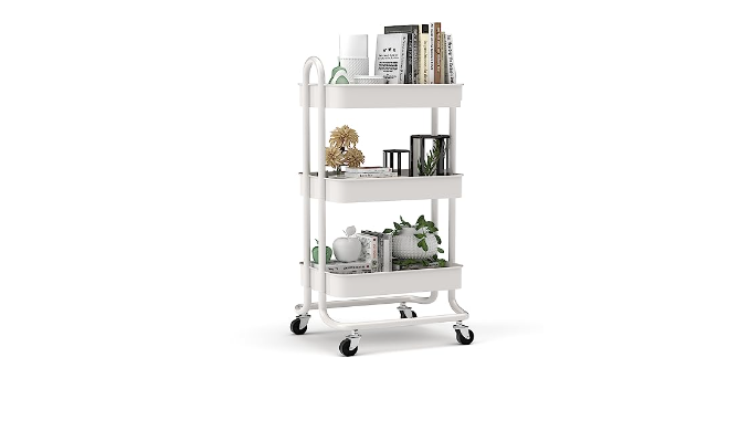 Hapiclody 3 Tier Utility Cart, Metal Rolling Cart with Wheels and ...