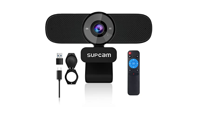SUPCAM 4K Ultra HD Webcam with Dual Mics for Desktop Computer, AI-Auto Framing, EPTZ Remote ...