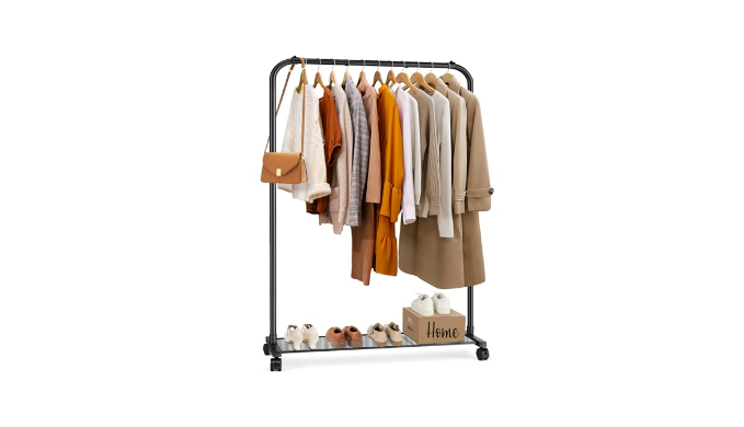 TOWPONICS Clothes Rack with Wheels, Portable Metal Garment Coat Rack ...