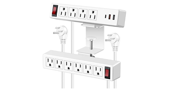 White 2 in 1 Desktop Edge Power Strip,Removable Clamp Power Outlet ...