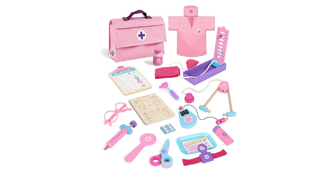 Kids Doctor Set Pink, Toddler Girl Toys 3-5, Wooden Doctor Kit ...