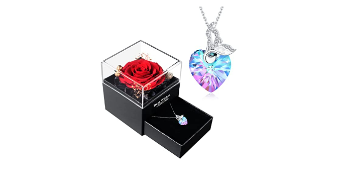 Raymall Preserved Rose With Necklace, Eternal Flowers Rose Gifts for ...