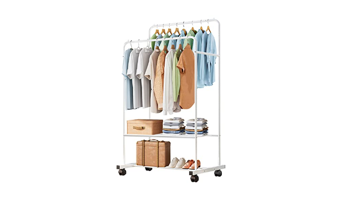Untyo Clothing Rack with Wheels Double Rails Clothes Rack Rolling Rack ...