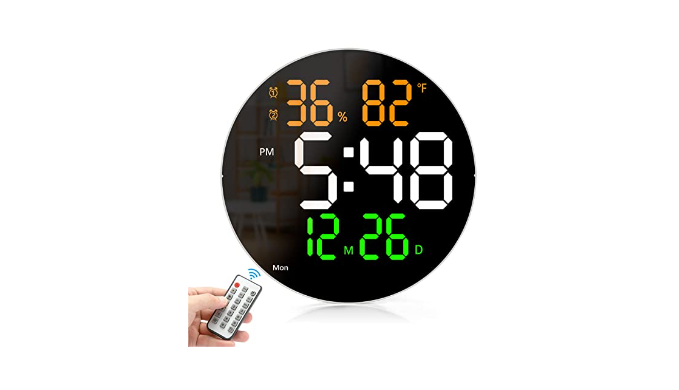Digital Wall Clock with LED Display, Remote Control, 10 Level ...