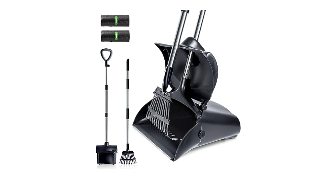 WOMRICH Heavy Duty Pooper Scooper Swivel Bin & Rake Kit with 30 Waste ...