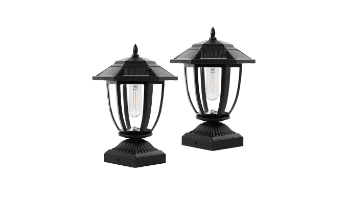 2 Pack Solar Post Lights, 30 LM Solar Powered Lamps Fence Post Cap ...