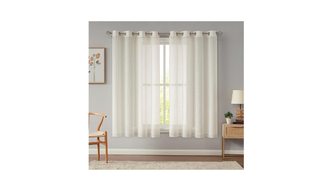 Beauoop Natural Linen Sheer Curtains for Living Room Bedroom 54-inch ...