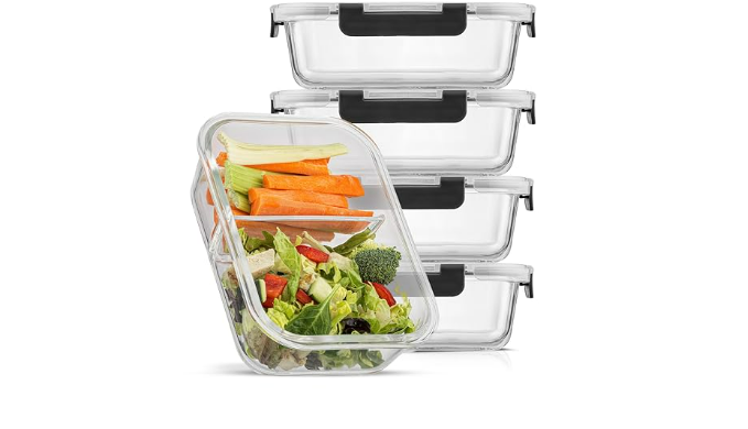 JoyJolt Divided Food Storage Containers with Lids Airtight. 5 Pack ...
