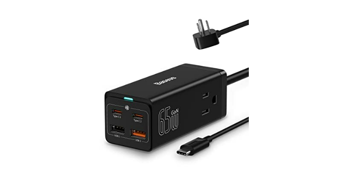 USB C Charger Baseus PowerCombo 65W - 6 in 1 Travel Power Strip USB C Desk Charging Station with ...
