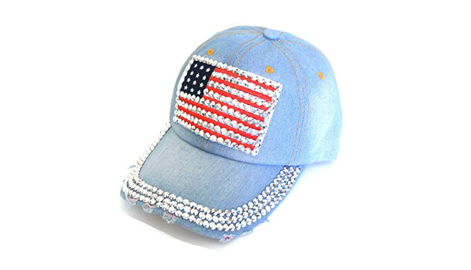 American Flag Baseball Cap Sparkle Rhinestone USA Flag Deim Hip Hop Hat ...
