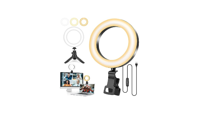 Ring Light with Tripod Stand & Clip for Laptop Video Calls,5″ Small ...