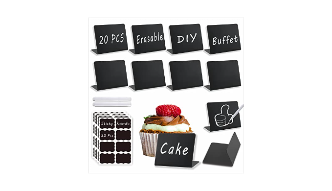 54-Piece Set of Mini Chalkboard Signs for Food: 20 Erasable Chalk Board ...
