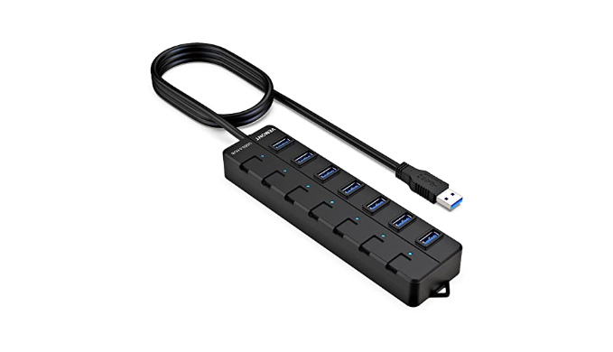USB hub,7 Port USB 3.0 Hub,VEMONT USB Splitter with Individual On/Off Switches and Lights, 4ft/1 ...