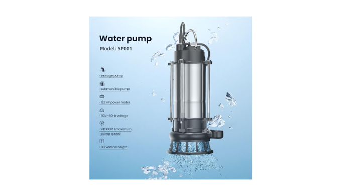 Sump Pump Submersible1/2HP Stainless Steel Sump Pump 2450 GPH Sewage ...