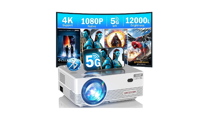 5G WiFi Bluetooth Projector, DBPOWER 12000L FHD 1080P Projector 4K ...