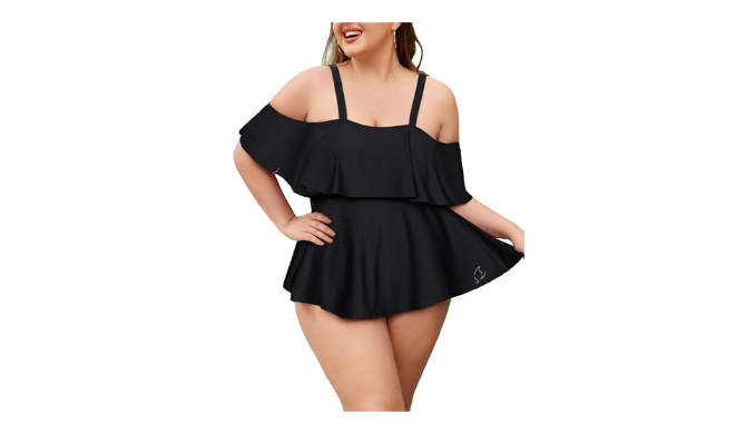 KIMCURVY Women’s Plus Size Ruffle Trim Tankini Floral Print Swimsuit 2 ...