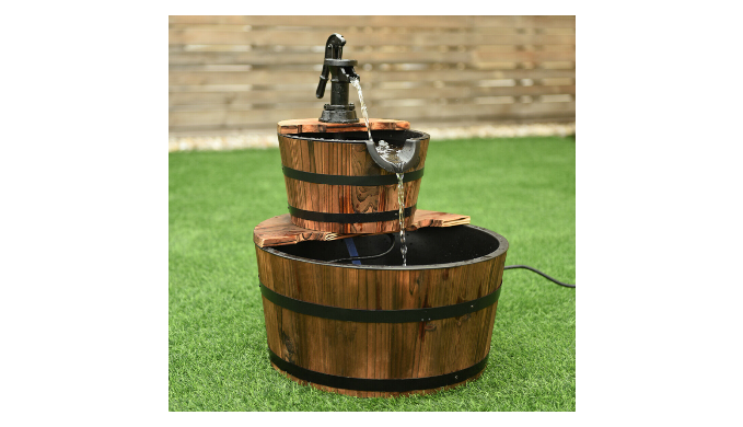 Wooden 2-Tier Barrel Waterfall Fountain - Coupon Codes, Promo Codes ...