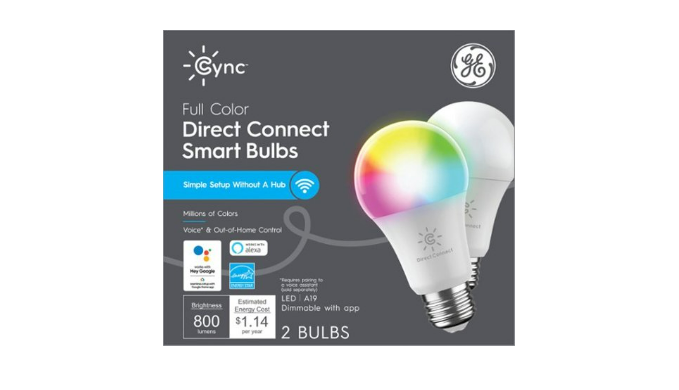 GE - Cync Smart Direct Connect Light Bulbs (2 A19 LED Color Changing ...