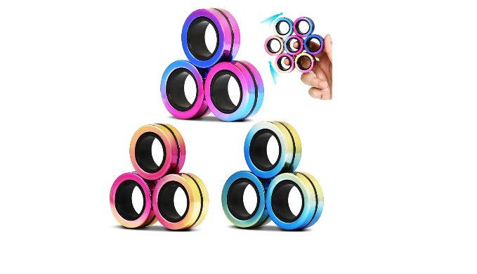 Jawhock 9 Pack Magnetic Rings Fidget Toy Set｜Magnetic Fidget Rings for ...