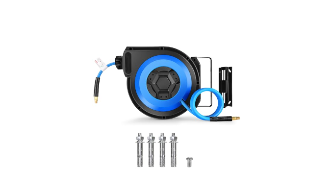 Air Hose Reel 50FT Retractable, Ceiling/Wall Mount Penumatic Hose Reel ...