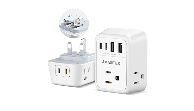 Foldable UK Ireland Travel Plug Adapter, JAMIFEX 8 in 1 Type G Travel ...