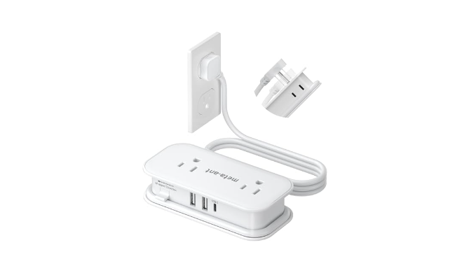 Travel Power Strip 4 Outlets Flat Plug Extension Cord with 3 USB Ports ...