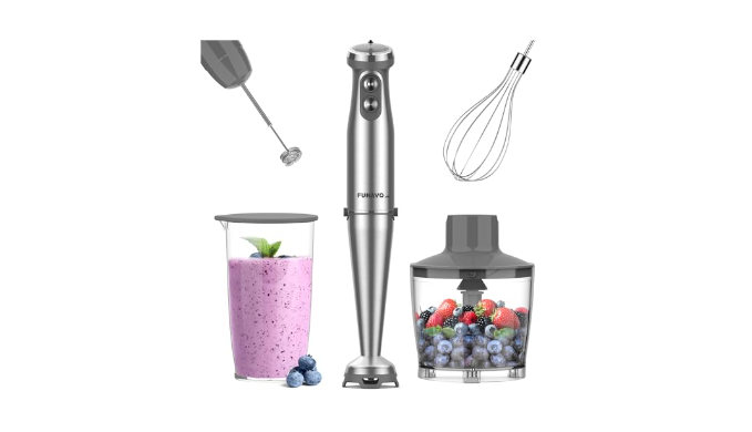 FUNAVO.vo Immersion Blender, 1000W Anti-scratch 5-in-1 Hand Blender, Upgraded 12 Speed Stainless ...