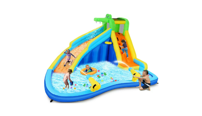 Qhomic Inflatable Water Slide with Spray Pool, 2 Water Guns, Climbing ...