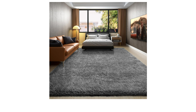 GTSABWAY Grey Fluffy Living Room Rug, Furry Area Rug for Bedroom, Grey ...