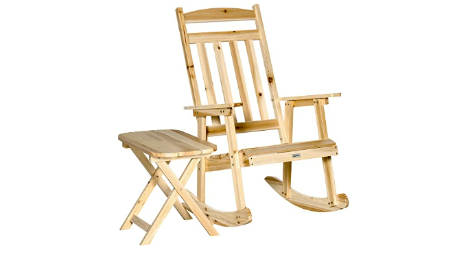 Outsunny 2 Pieces Wood Patio Bistro Set, Outdoor Rocking Chair Set with ...