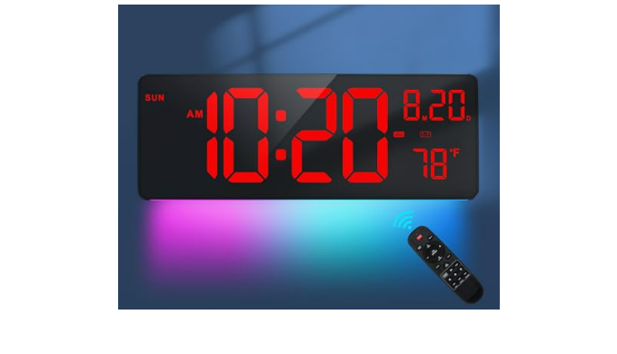 XREXS 16.5″ Digital Clock Large Display with Remote Control 7 Color Changes Night Lights LED ...