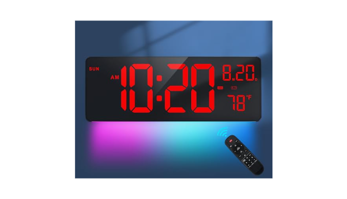 XREXS 16.5″ Digital Clock Large Display with Remote Control 7 Color ...