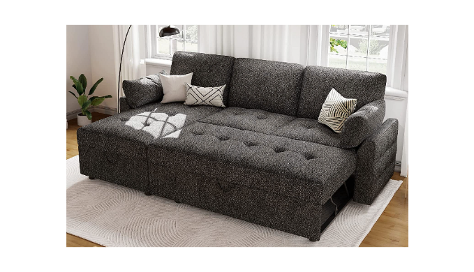 Amerlife 87 Inch Pull Out Sofa Bed, Tufted Sleeper Sofa, L Shaped Couch with Storage Chaise ...
