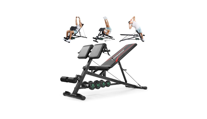 OPPSDECOR Adjustable Weight Bench with Hyper Back Extension, Preacher ...