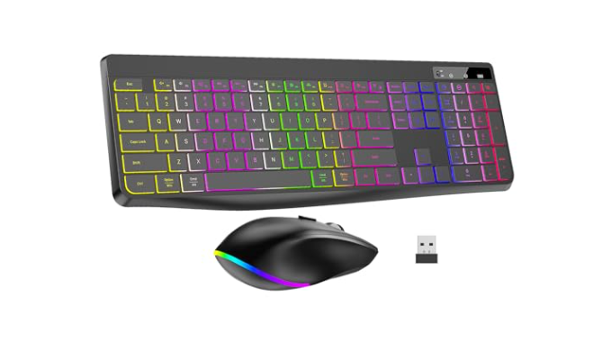 Wireless Keyboard and Mouse Combo Backlit,2.4Ghz Rechargeable Light Up ...