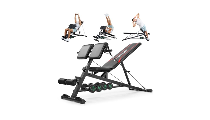 OPPSDECOR Adjustable Weight Bench with Hyper Back Extension, Preacher Curl, Roman Chair, Ab Sit ...