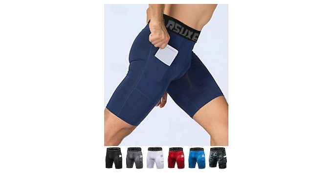 Arsuxeo Men's Running Tight Shorts Compression Shorts with Phone Pocket ...