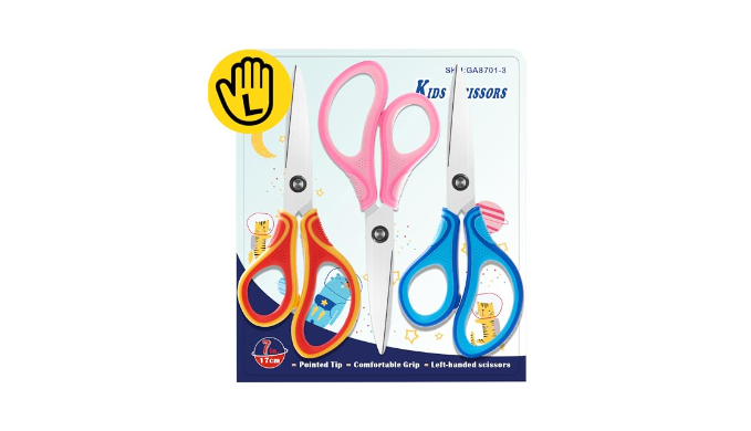 7″ Real Left-Handed Student Scissors Set of 3-pack,Safety Children ...