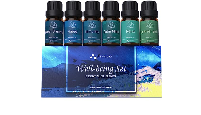 ASAKUKI Essential Oil Blends, Essential Oils Set for Diffusers for Home, Well-being Kit- Calming ...