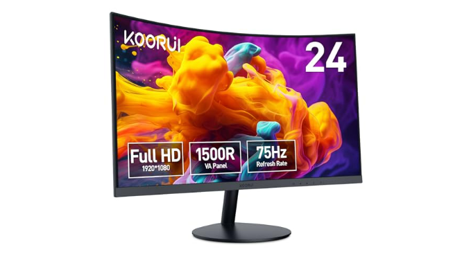KOORUI 24 inch Curved Monitor, Full HD 1080P Curved Computer Monitor ...