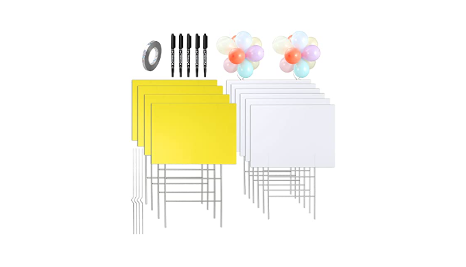 10 Pack Blank Yard Signs with Stakes 17×13 Inch White Yellow Yard Sale ...