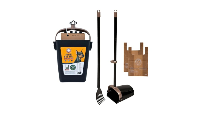 Arm & Hammer Pooper Scooper Swivel Bin & Rake Dog Poop Scooper, Black ...